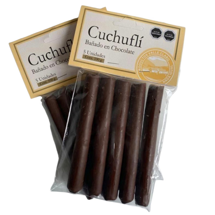 Cuchuflís bañados en chocolate rellenos de manjar Valle Claro